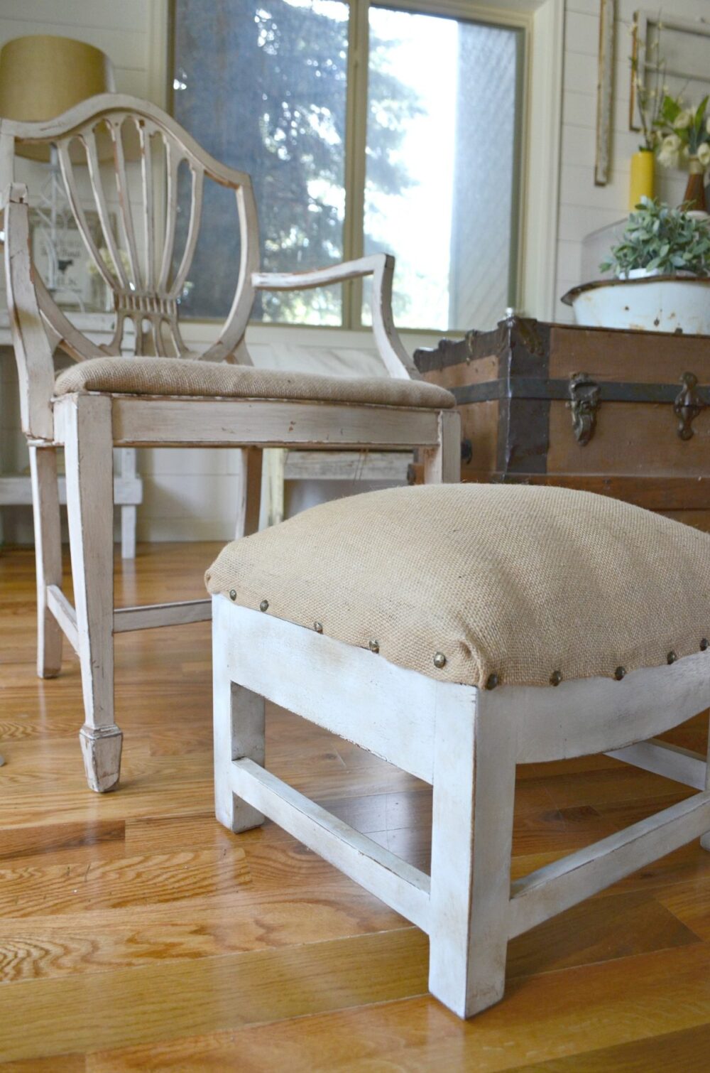 Easy Farmhouse Style Foot Stool Makeover - Sarah Joy