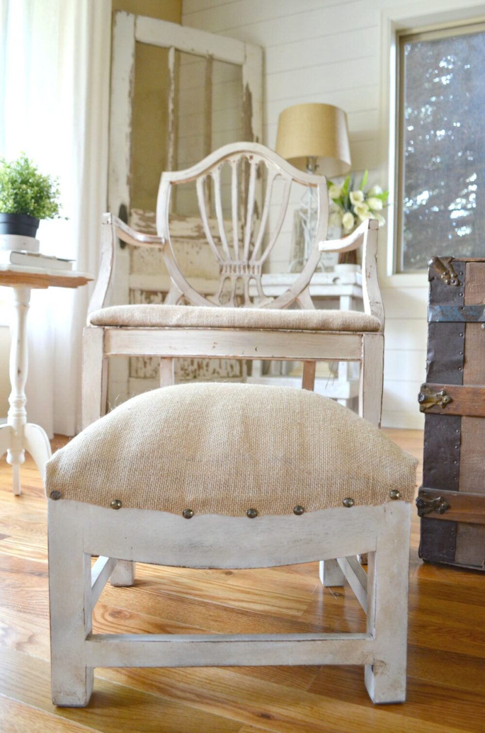 Easy Farmhouse Style Foot Stool Makeover - Sarah Joy