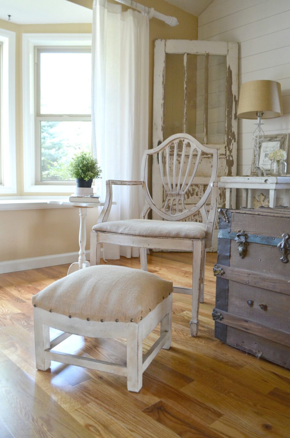 Easy Farmhouse Style Foot Stool Makeover - Sarah Joy