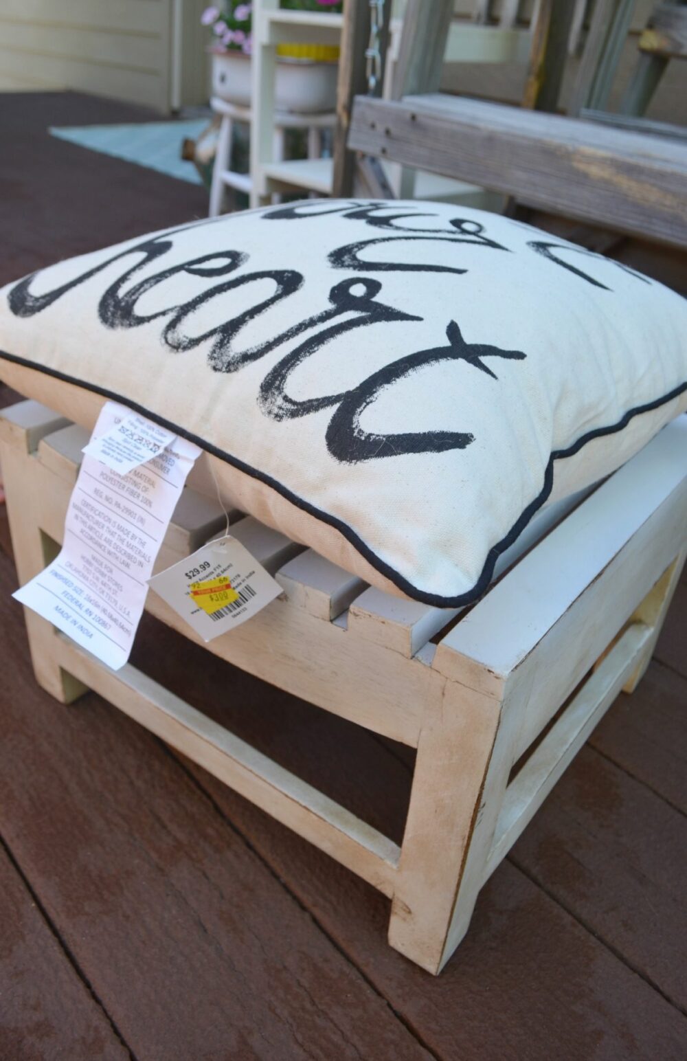 Easy Farmhouse Style Foot Stool Makeover - Sarah Joy