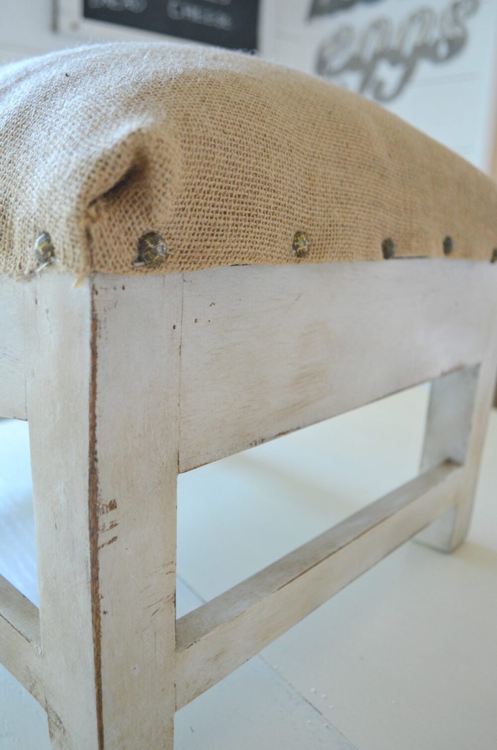 Easy Farmhouse Style Foot Stool Makeover - Sarah Joy