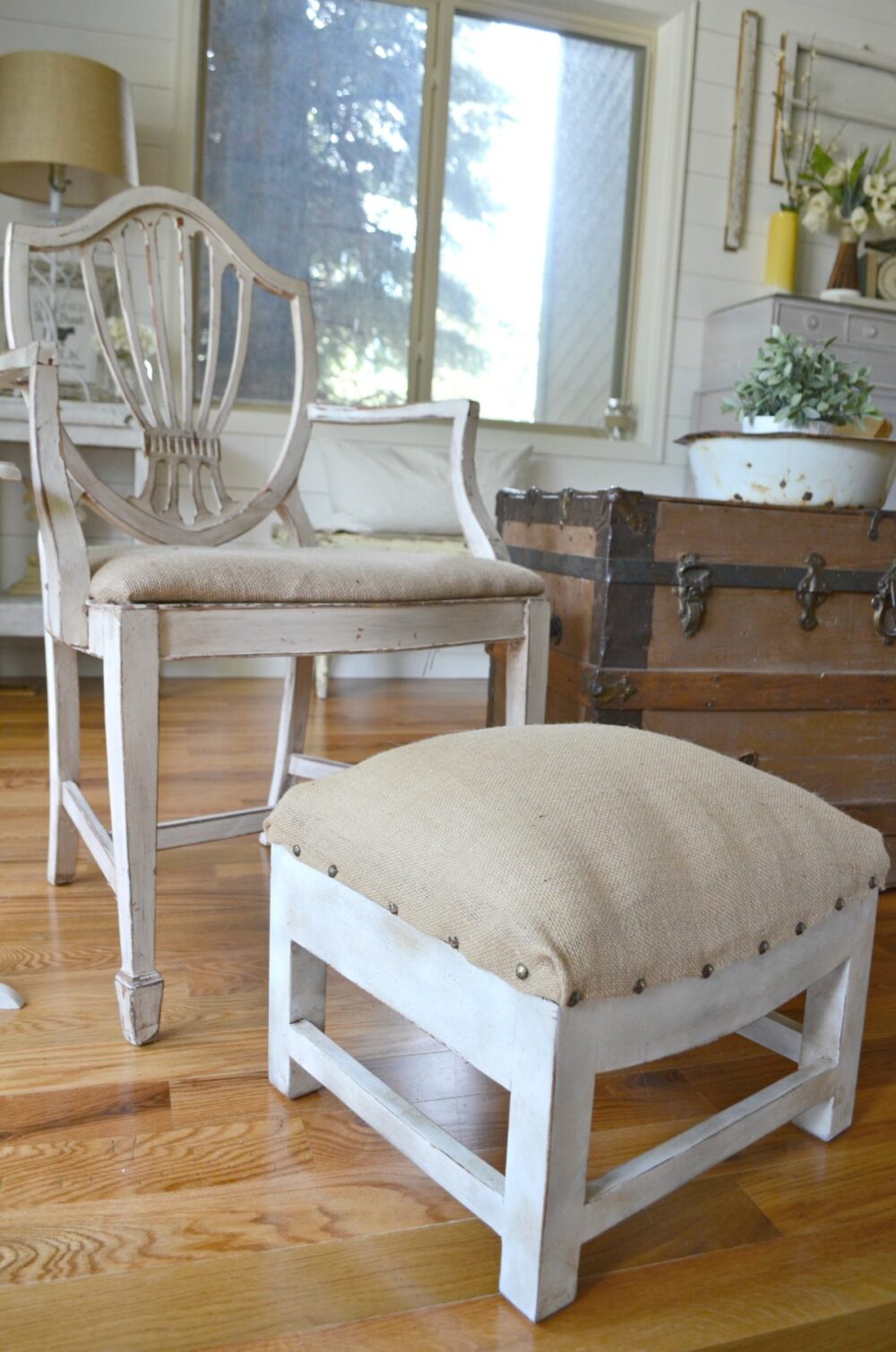 Easy Farmhouse Style Foot Stool Makeover - Sarah Joy