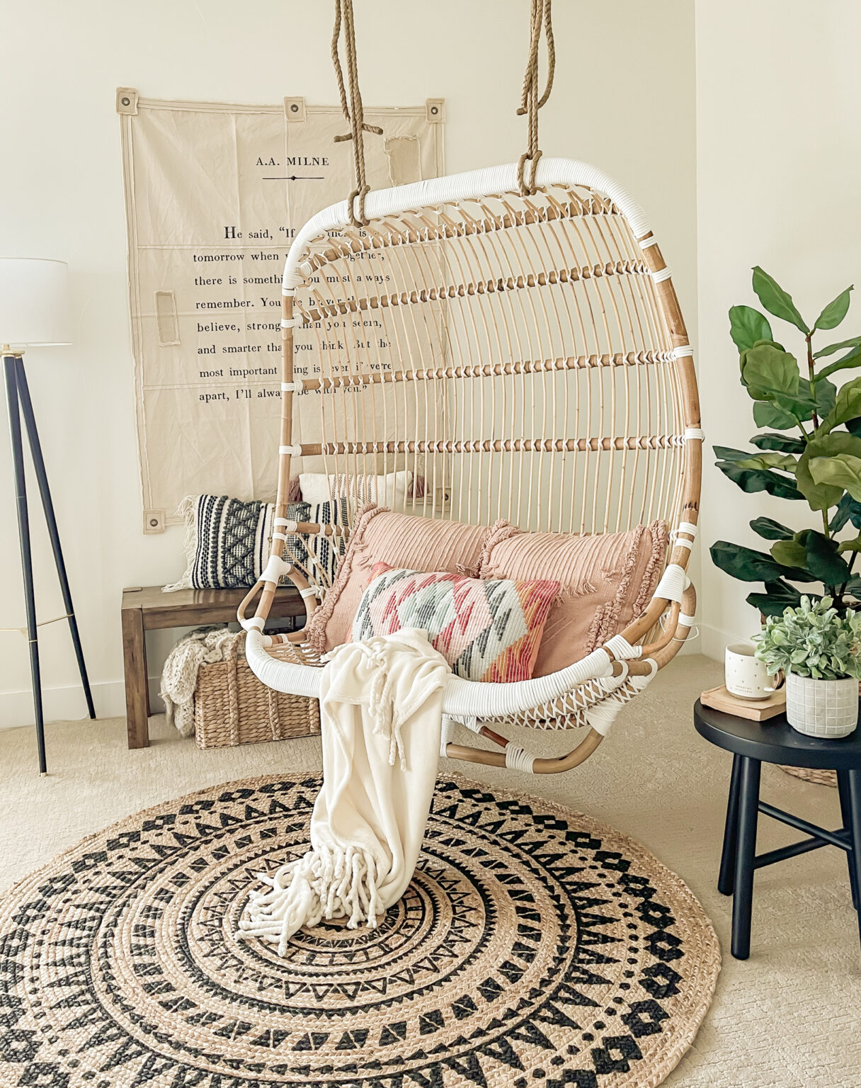Cozy Boho Inspired Corner in the Basement - Sarah Joy