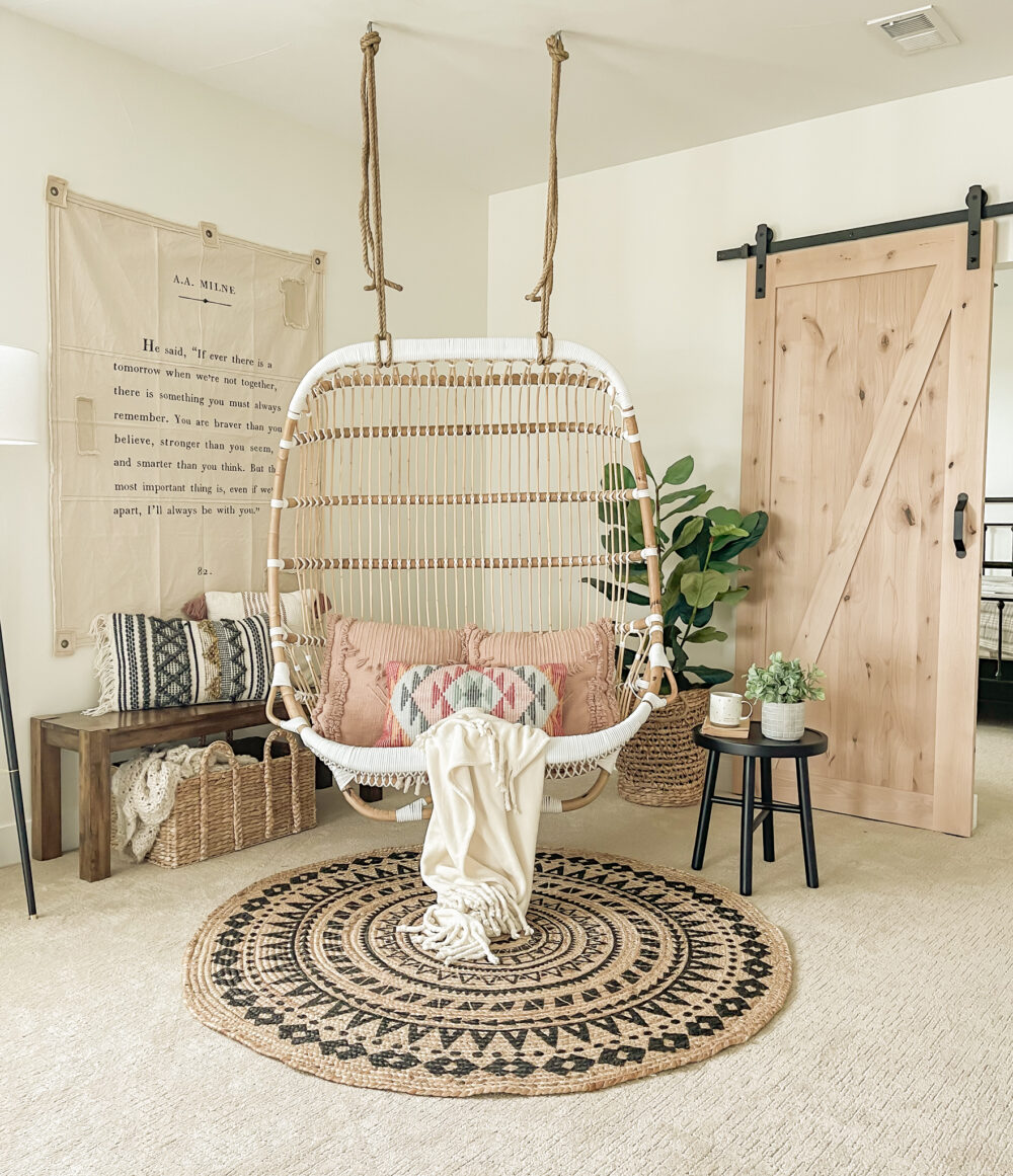 Cozy Boho Inspired Corner in the Basement - Sarah Joy