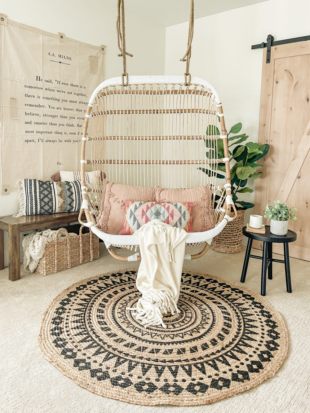 Cozy Boho Inspired Corner in the Basement - Sarah Joy